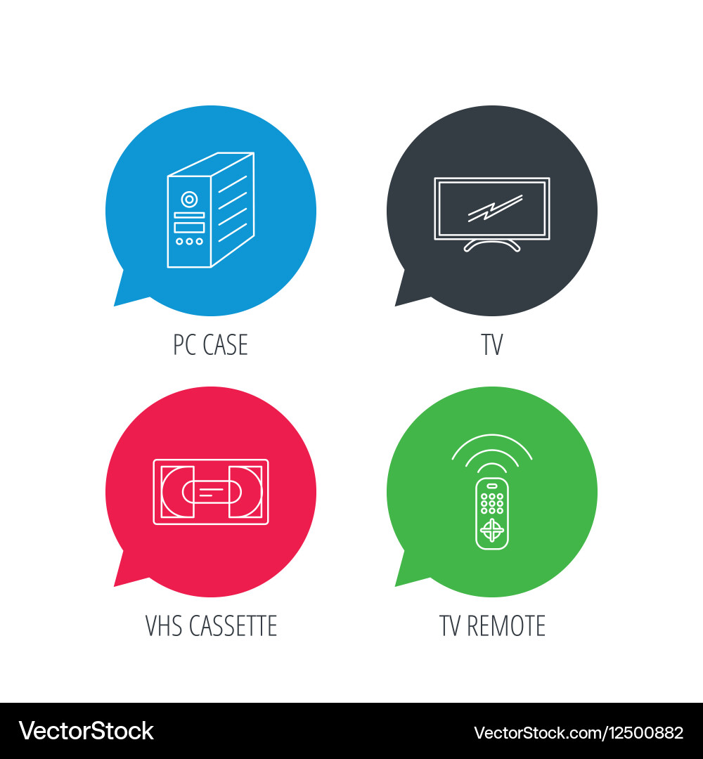 Tv remote vhs cassette and pc case icons Vector Image
