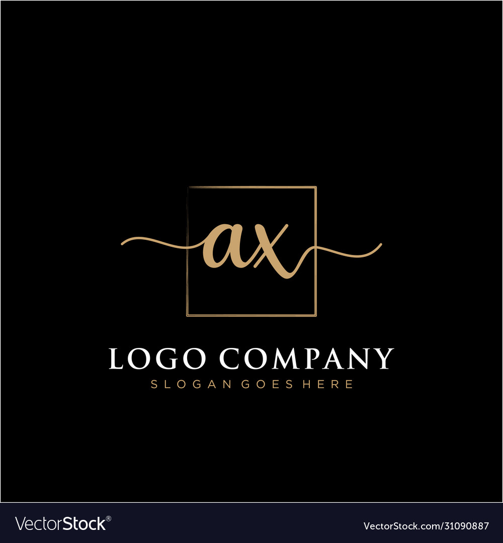 Ax initial handwriting logo with rectangle Vector Image