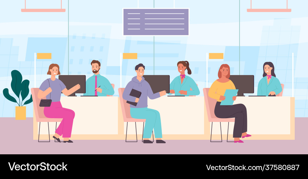 Clients in bank customer service counter with Vector Image