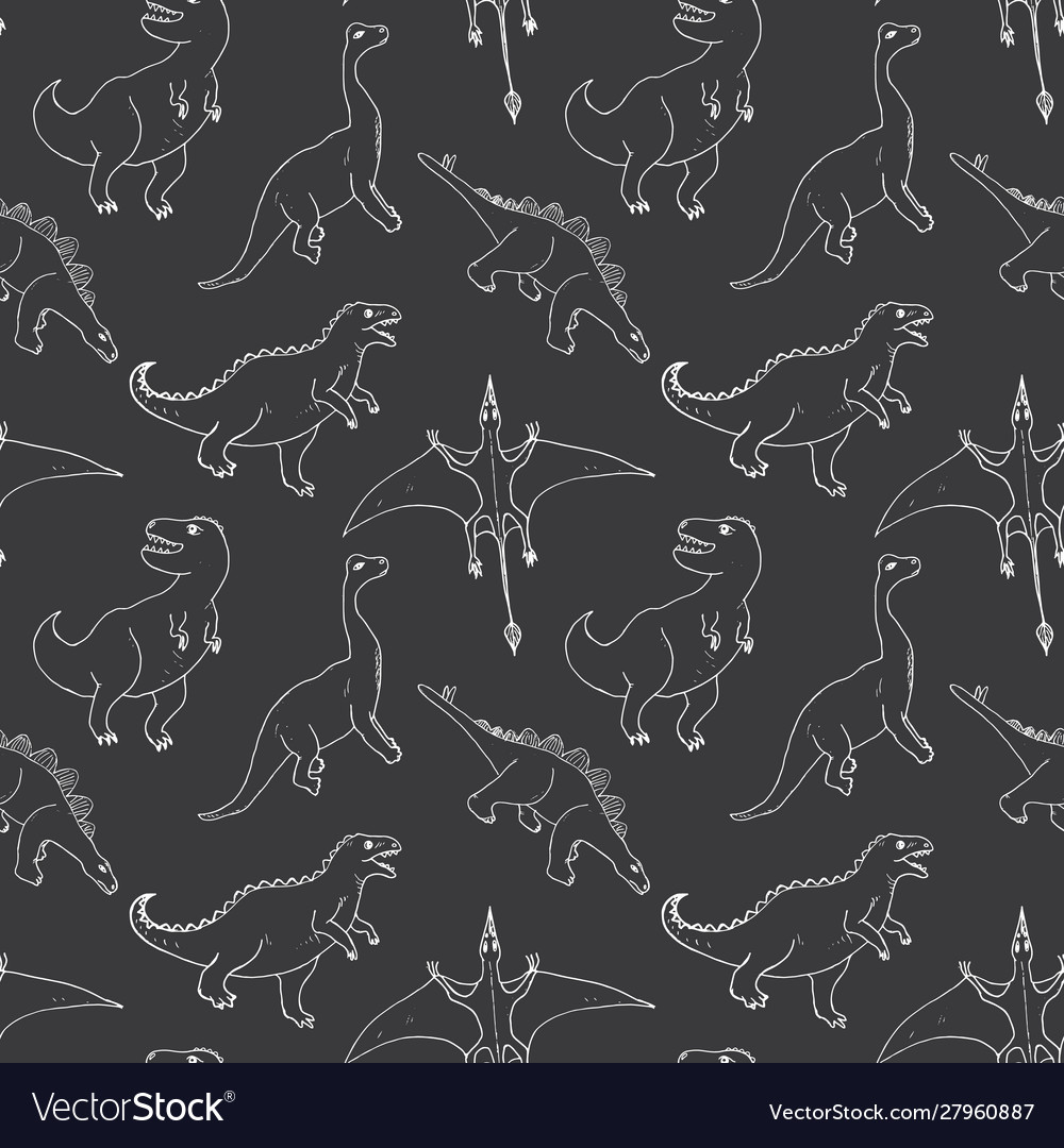 Dino seamless pattern cute cartoon hand drawn Vector Image