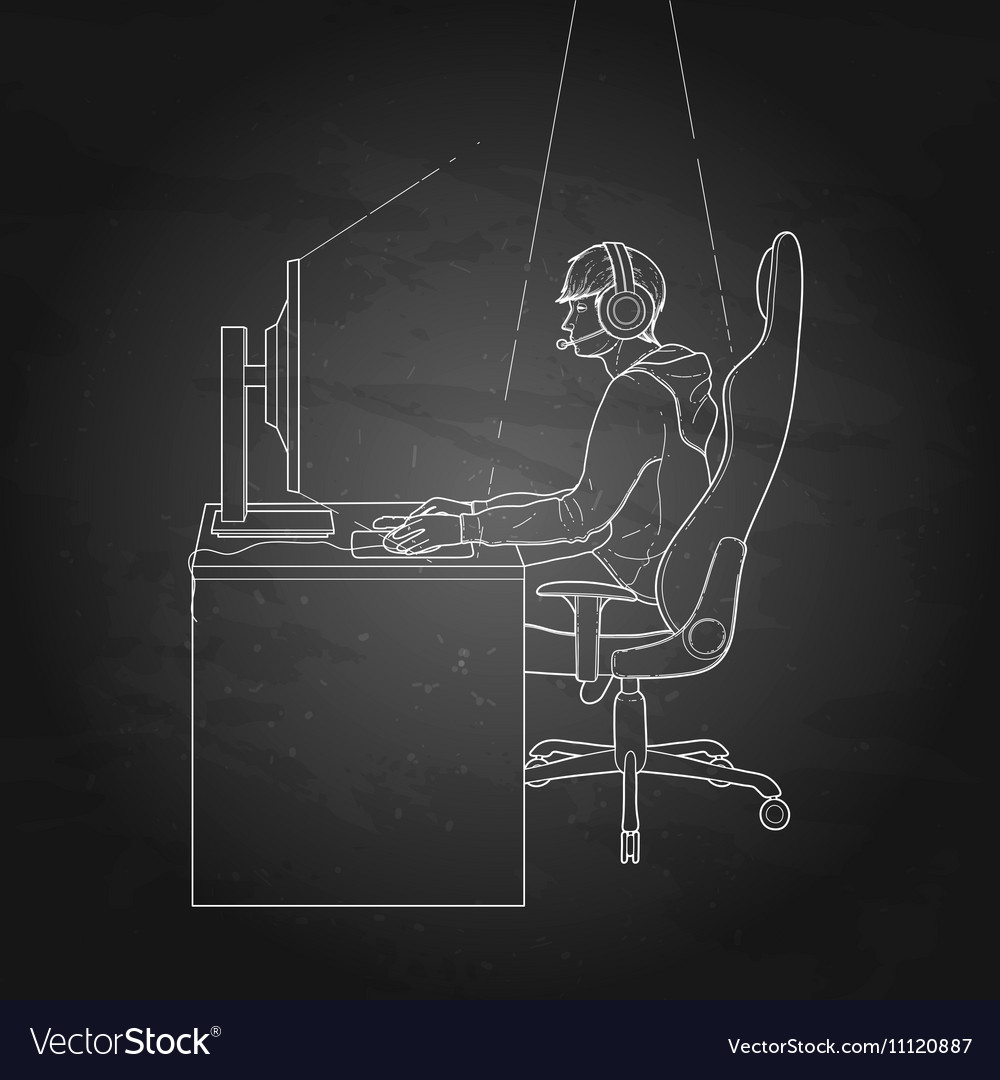 Guy playing the computer Royalty Free Vector Image