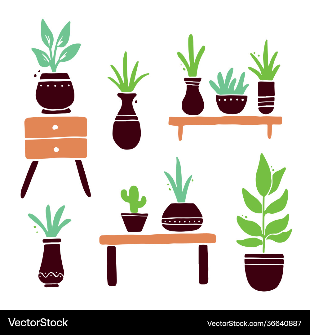 Hand drawn set cute home plant Royalty Free Vector Image