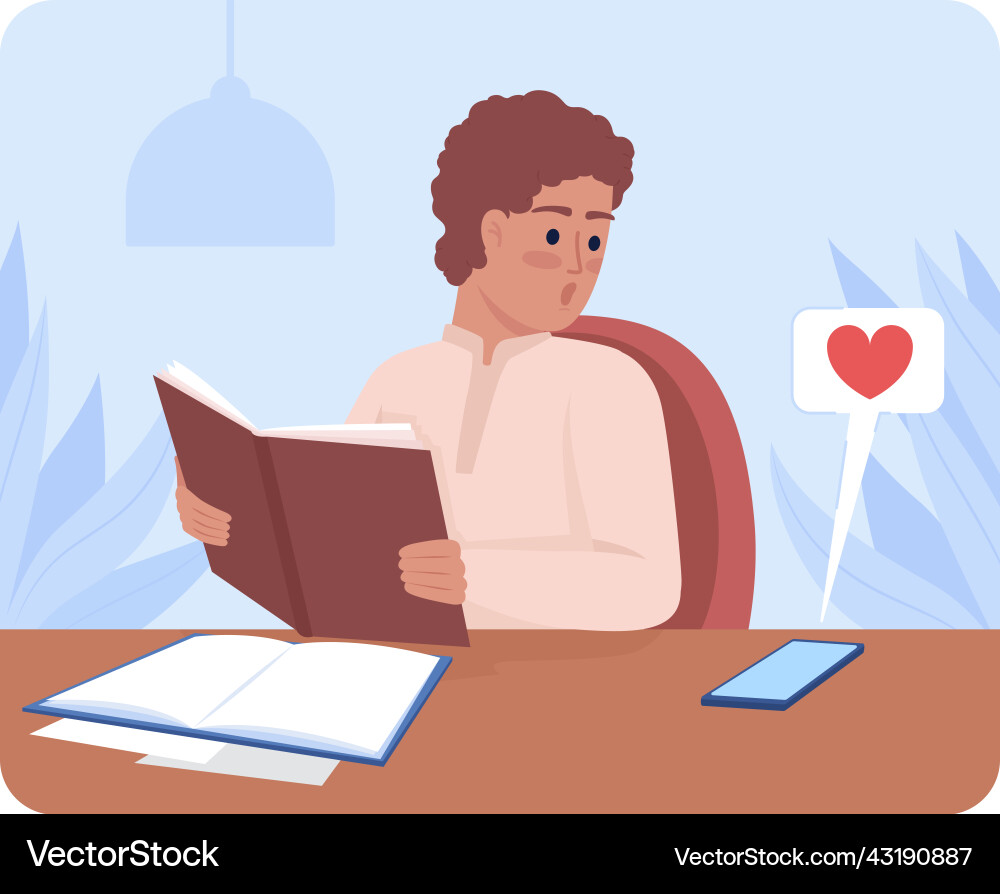 Male student distracted by social media 2d Vector Image