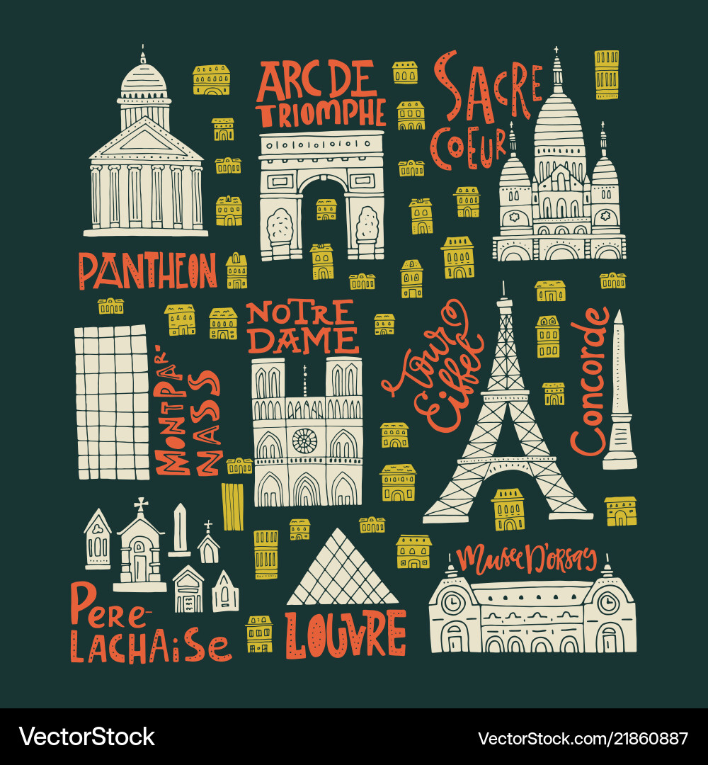 Paris symbols clipart Royalty Free Vector Image