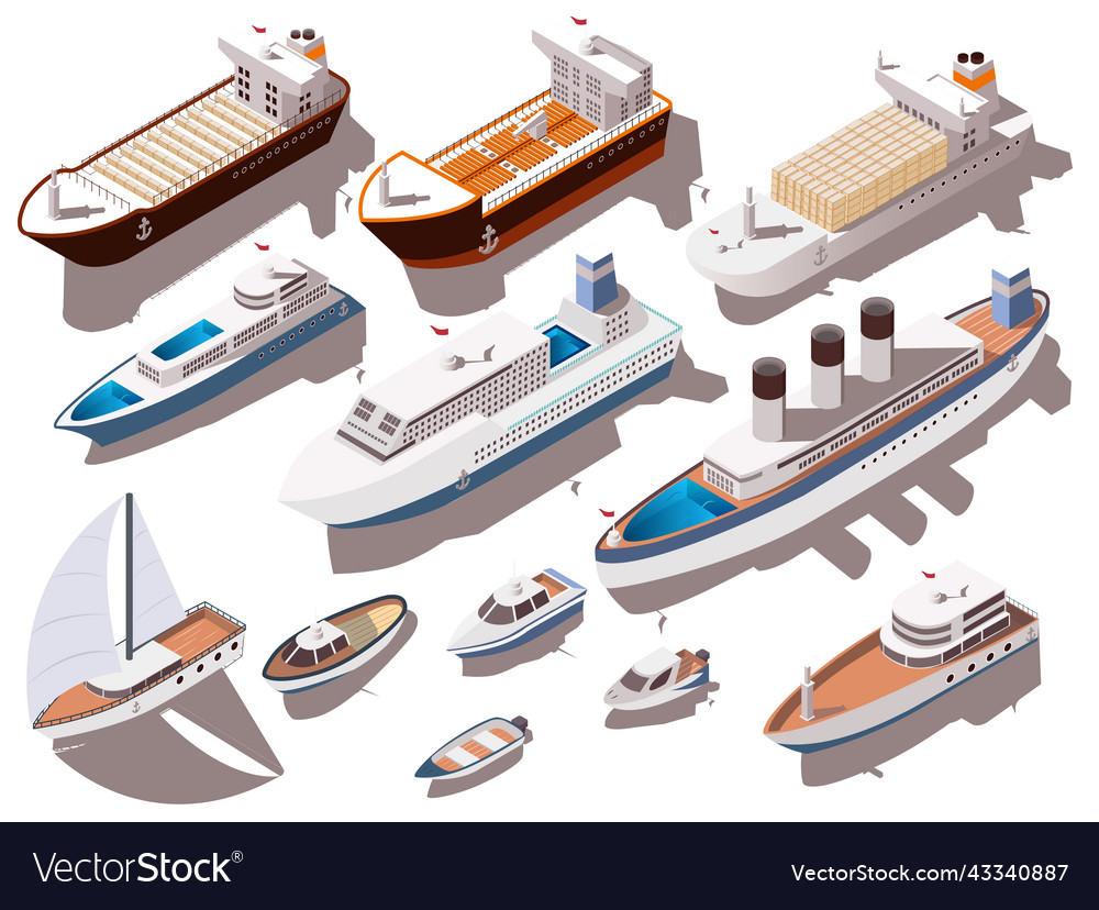 Ships isometric set Royalty Free Vector Image - VectorStock