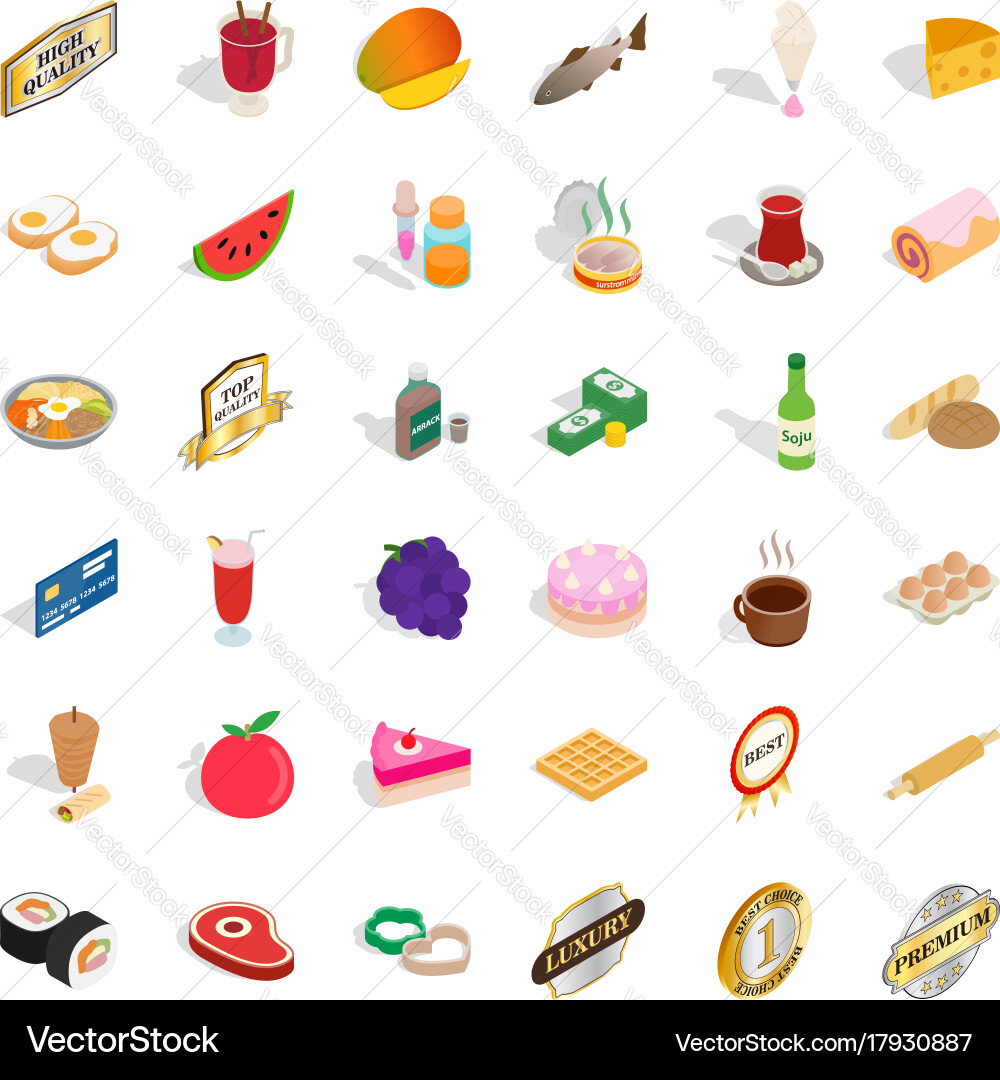Sweet icons set isometric style Royalty Free Vector Image