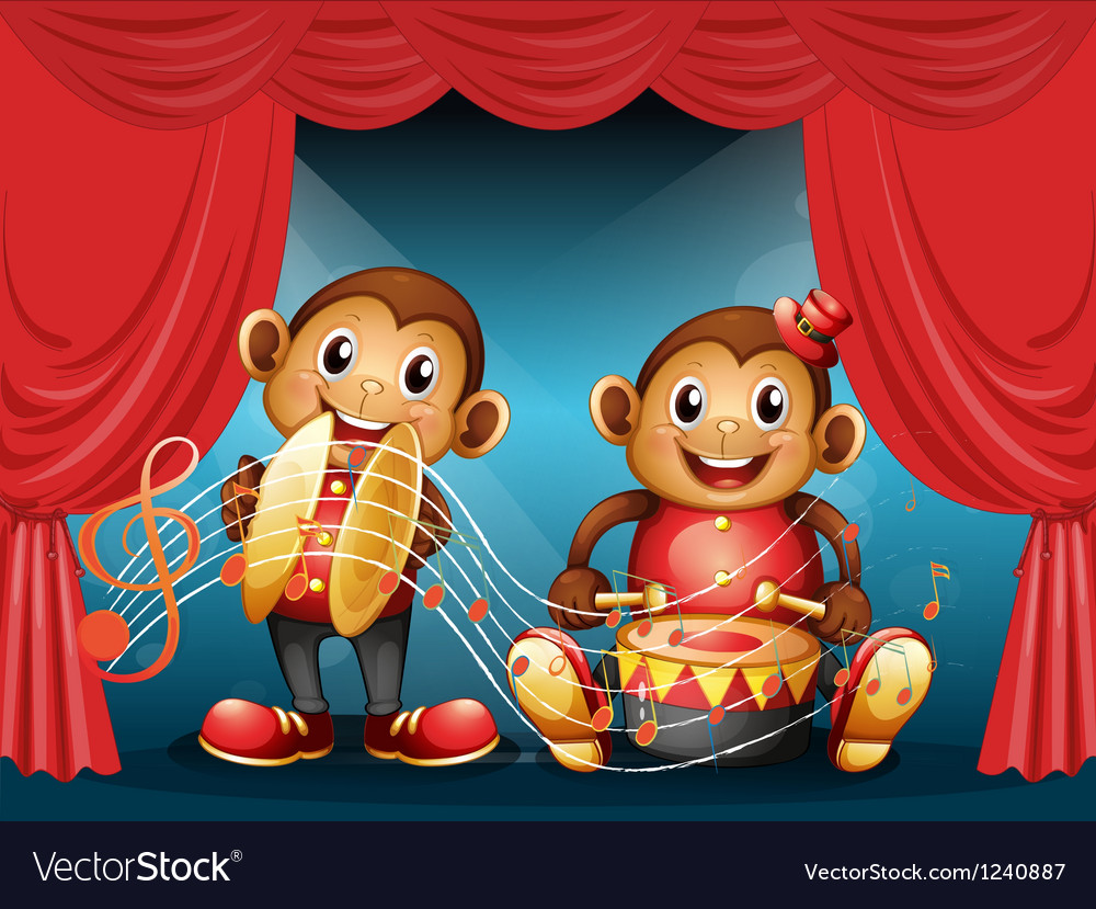 Two monkeys performing at the stage Royalty Free Vector