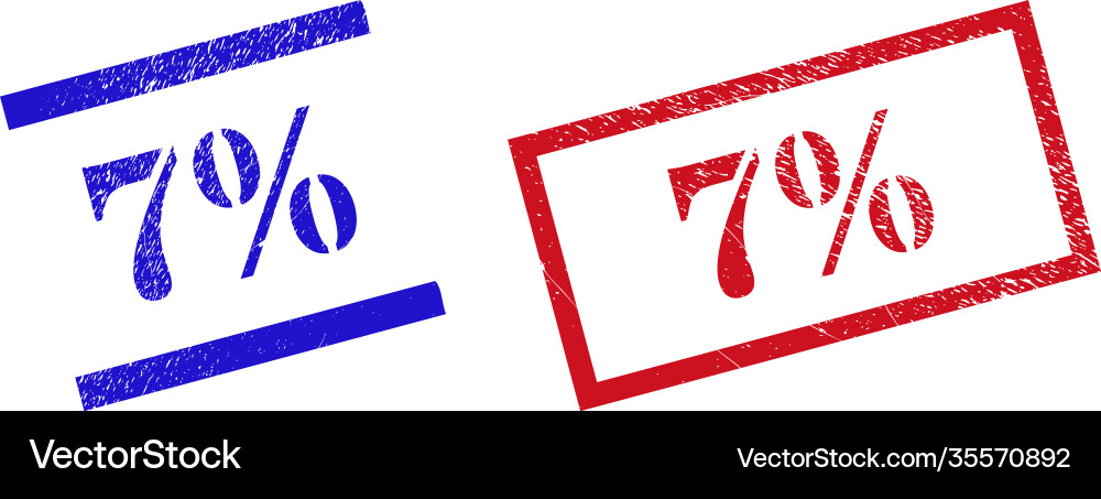 7 percents grunge scratched stamp seals Royalty Free Vector
