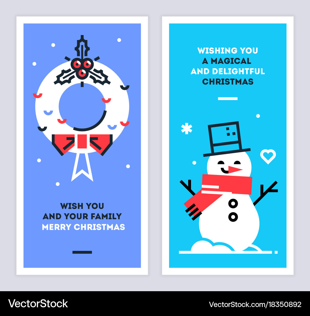 Christmas and new year linear cards set Royalty Free Vector