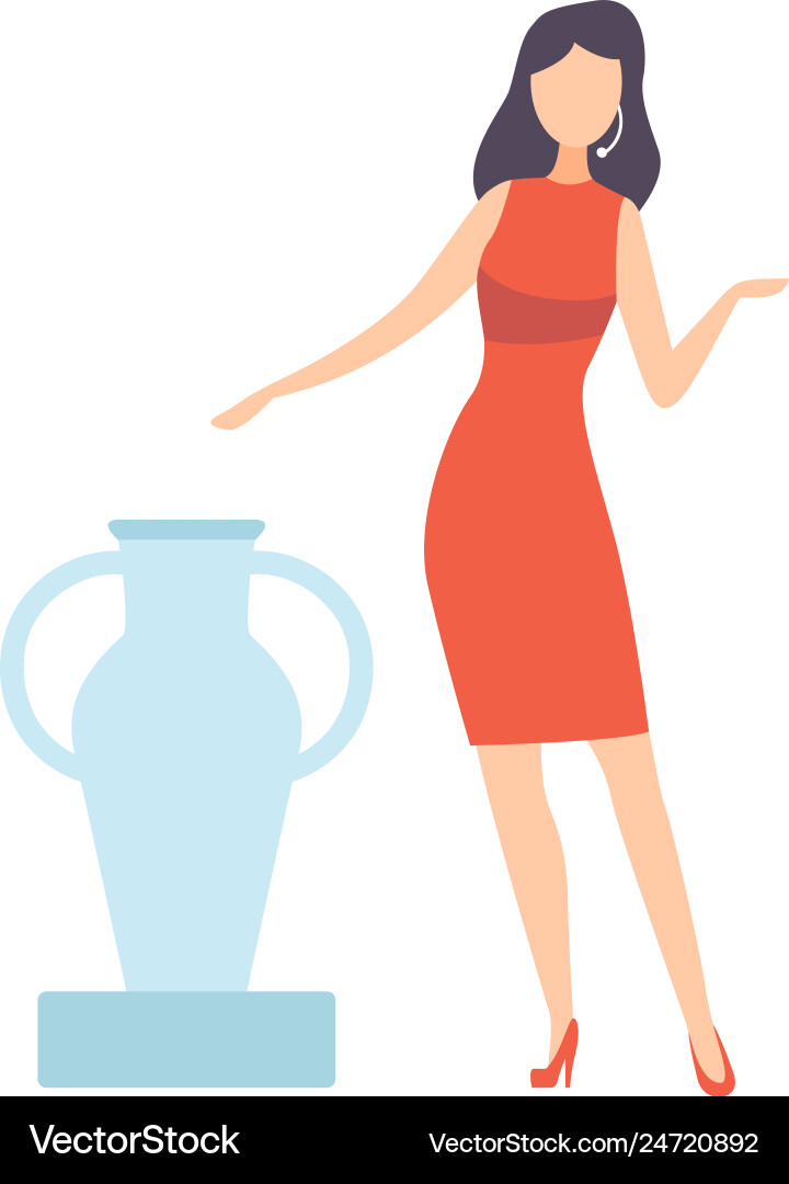 Female professional auctioneer selling ancient Vector Image