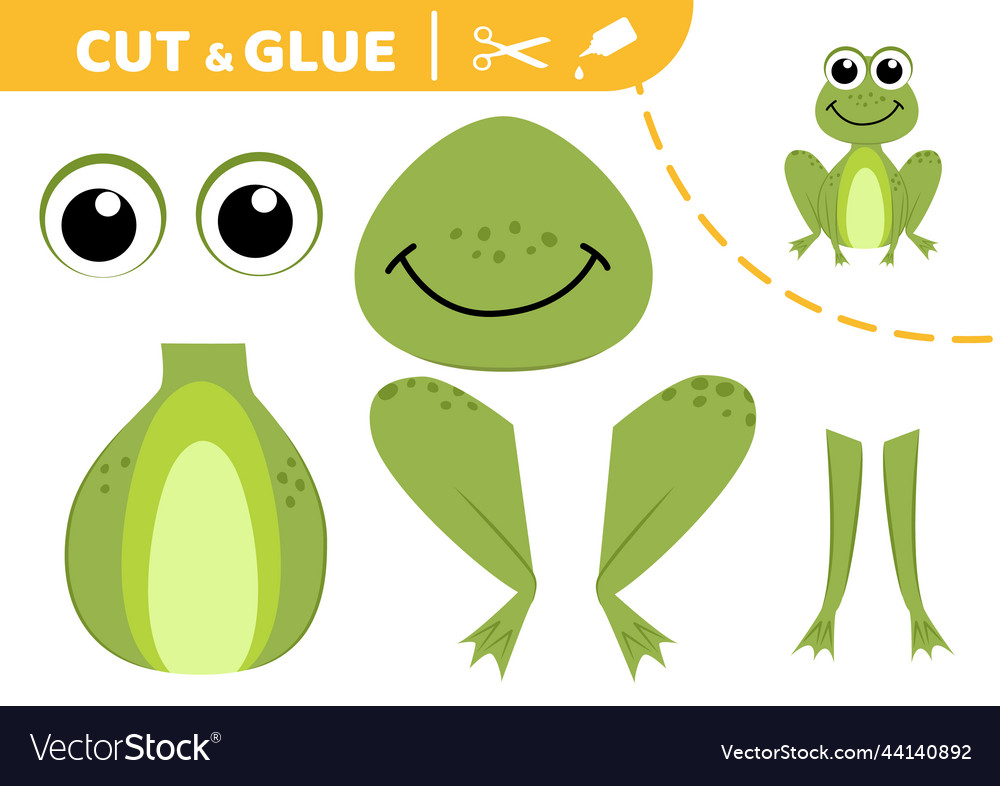 Frog cut and glue application work paper game Vector Image
