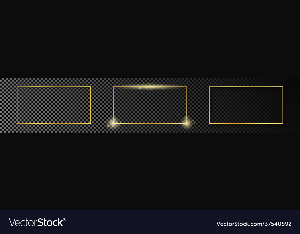 Gold glowing rectangular shape frame Royalty Free Vector