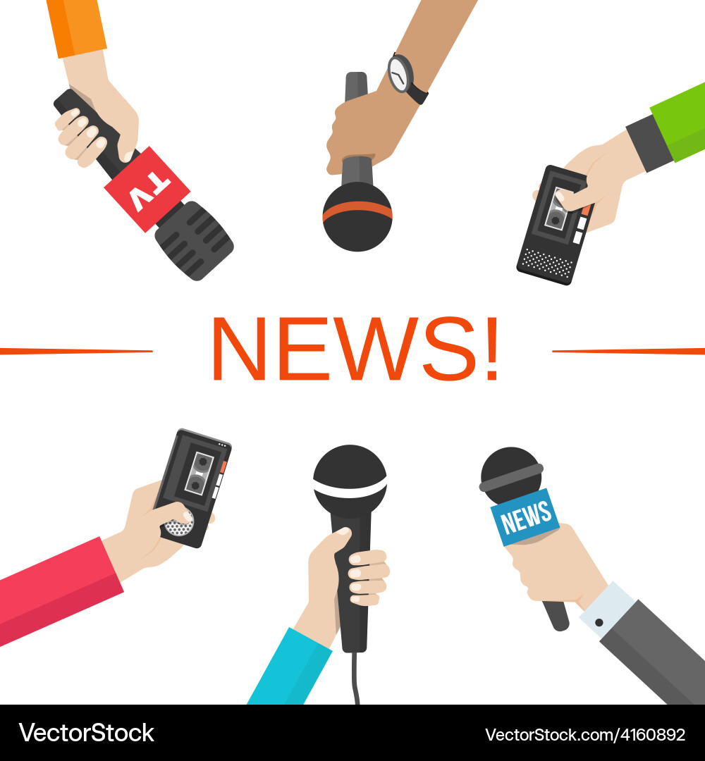 News journalism concept hands with microphones Vector Image
