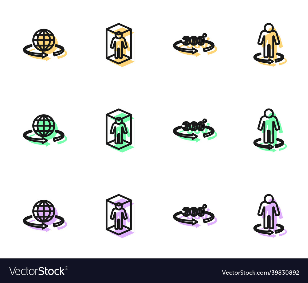Set line 360 degree view 3d modeling and icon Vector Image