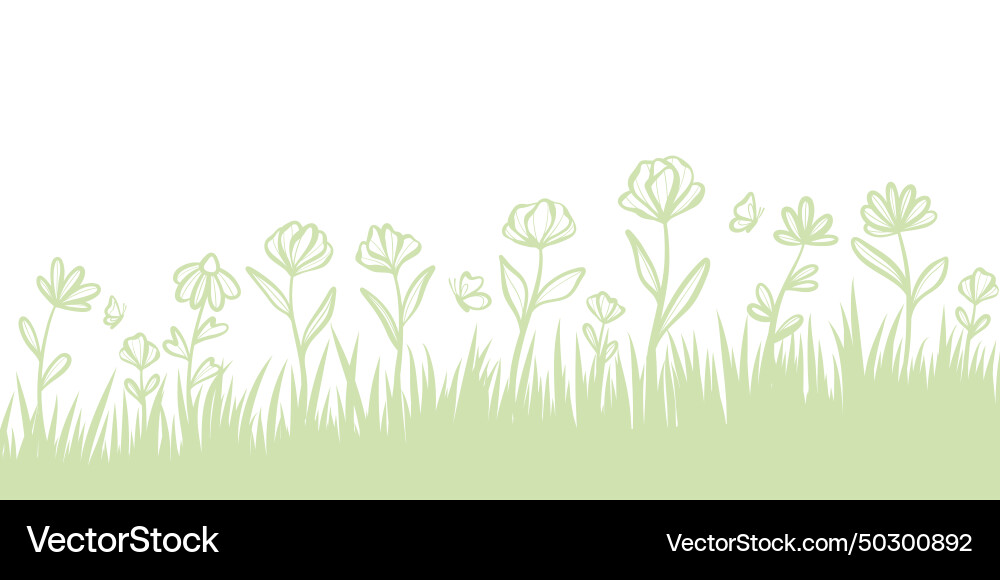Spring flower flied border banner with hand drawn Vector Image