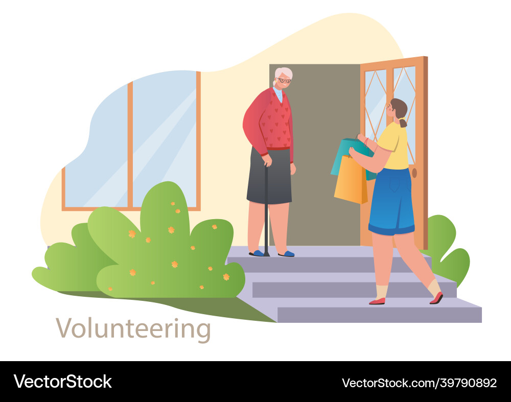 Volunteering and helping seniors concept Vector Image