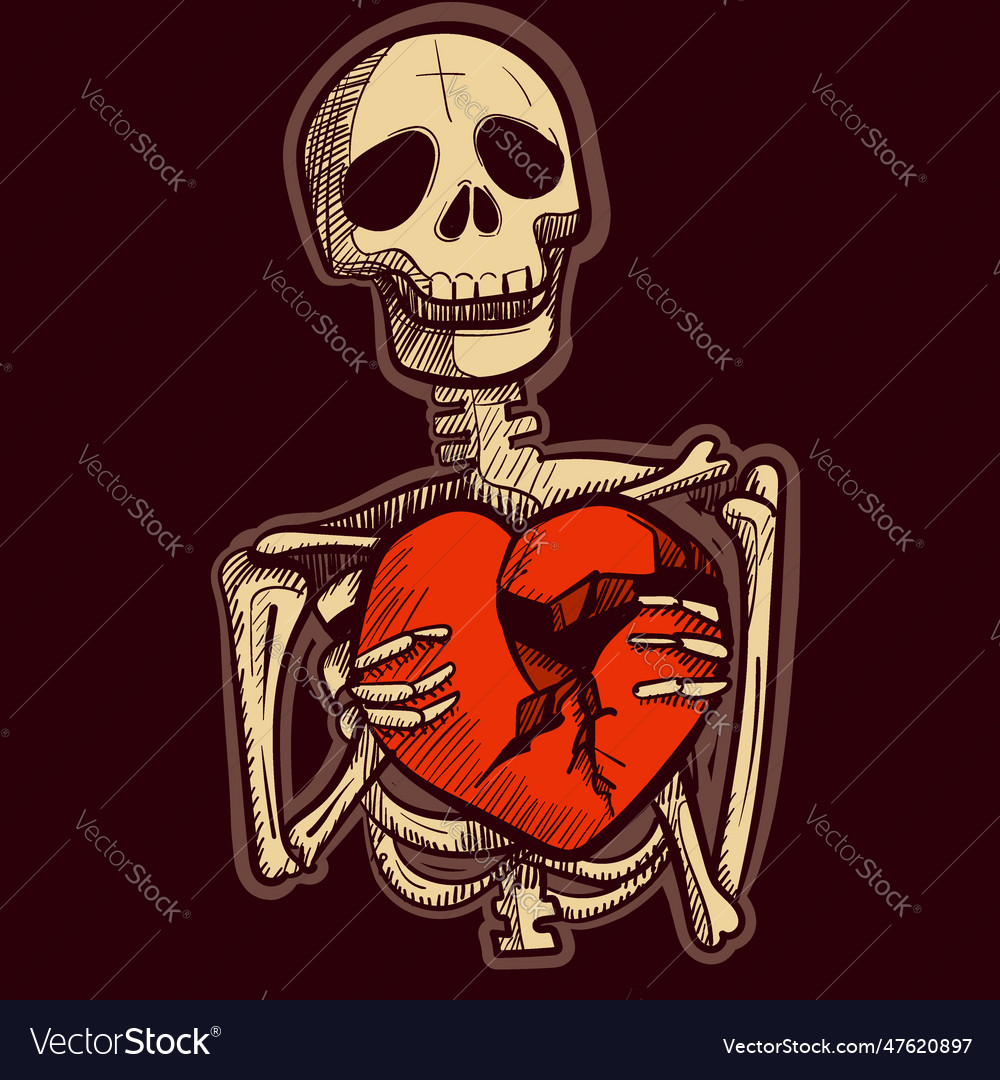 A Skeleton Holding Broken Heart Royalty Free Vector Image