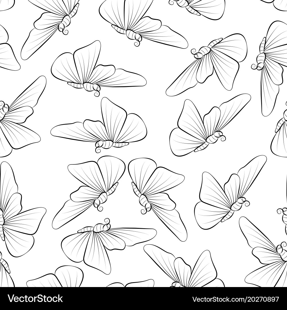 Butterflies fly outline seamless pattern Vector Image