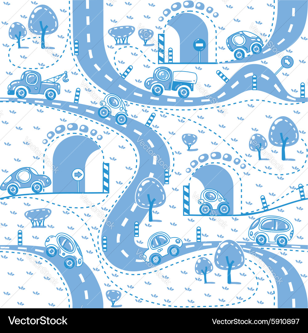 Cars on the road seamless pattern Royalty Free Vector Image