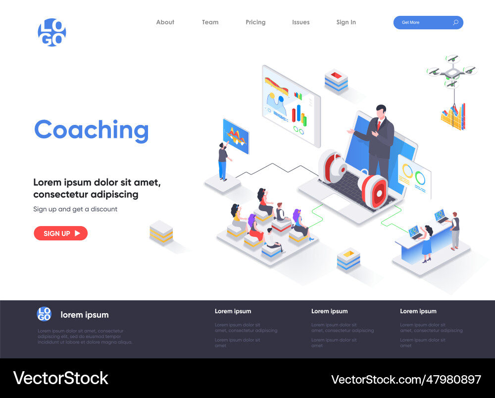 Coaching isometric landing page business Vector Image