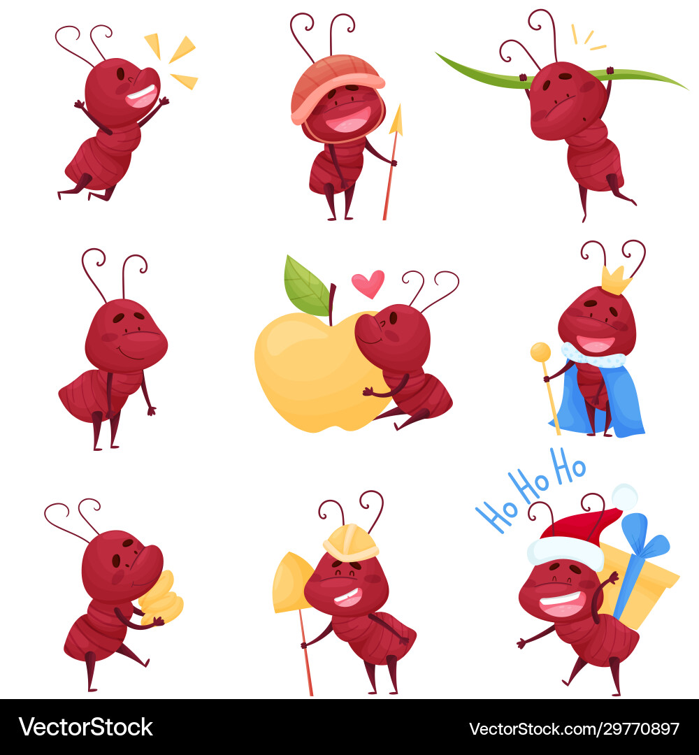 Cute ant character carrying grass blade and Vector Image