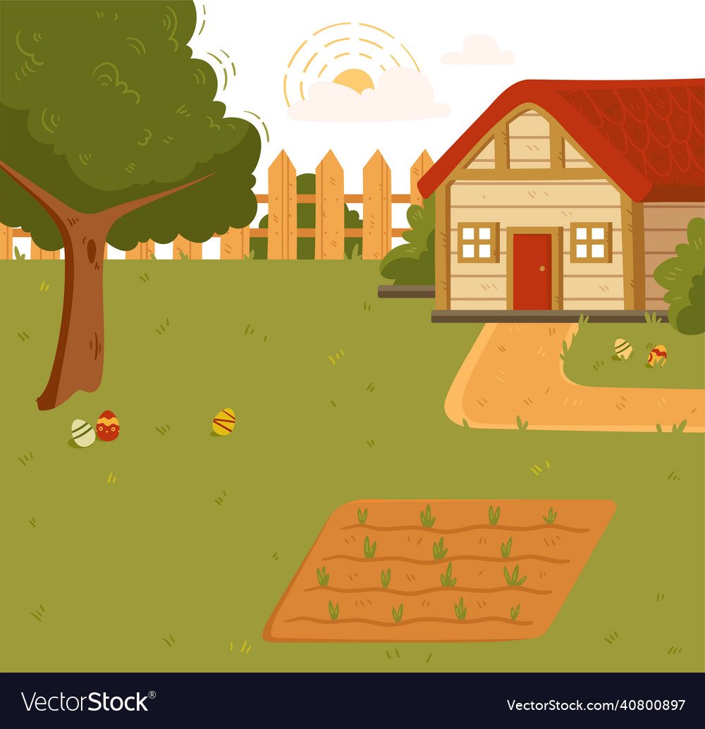 Easter farm view Royalty Free Vector Image - VectorStock