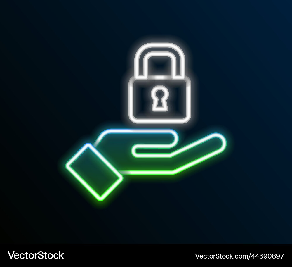 Glowing neon line lock in hand icon isolated Vector Image