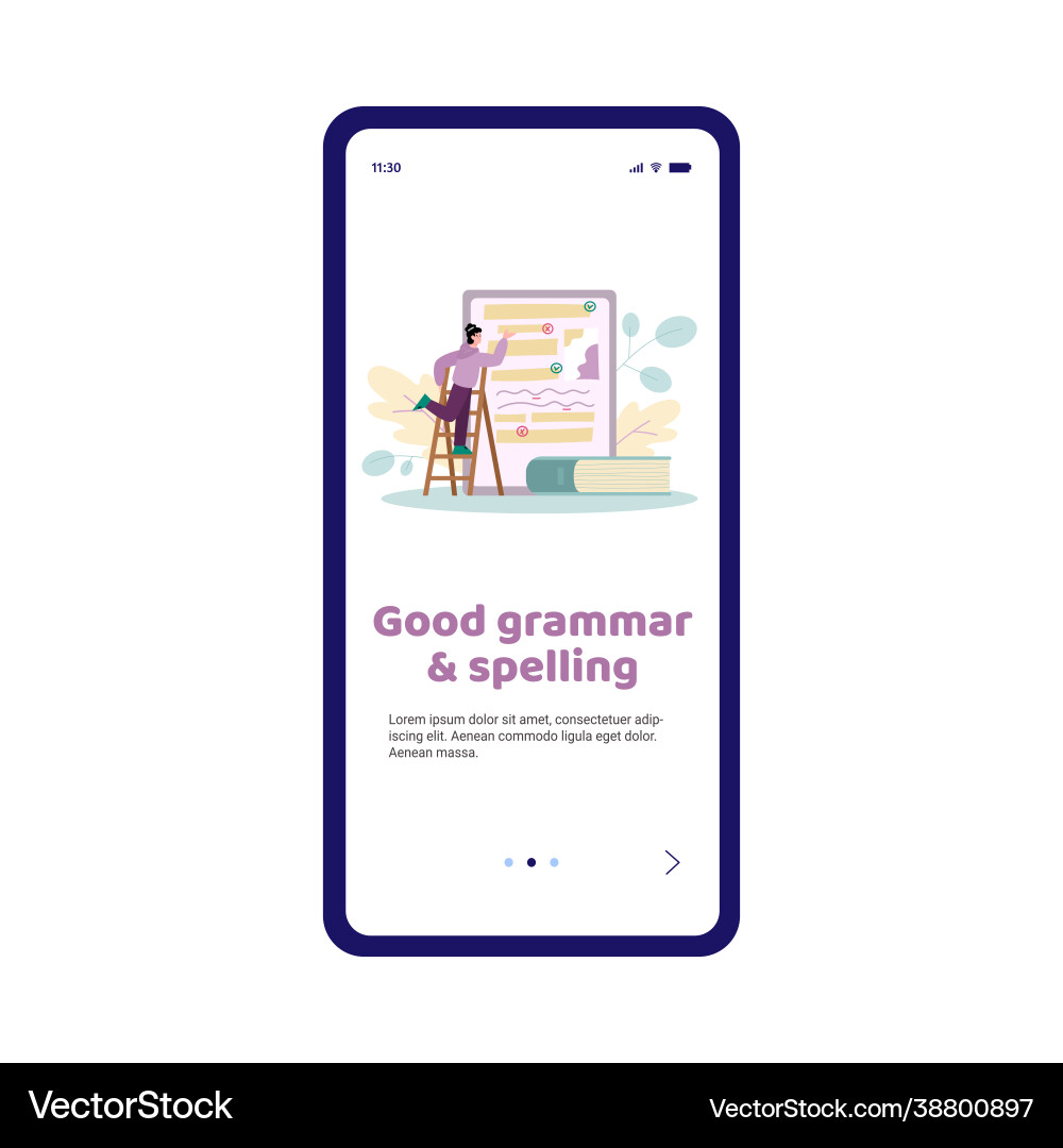 Grammar and spelling editor app onboarding screen Vector Image