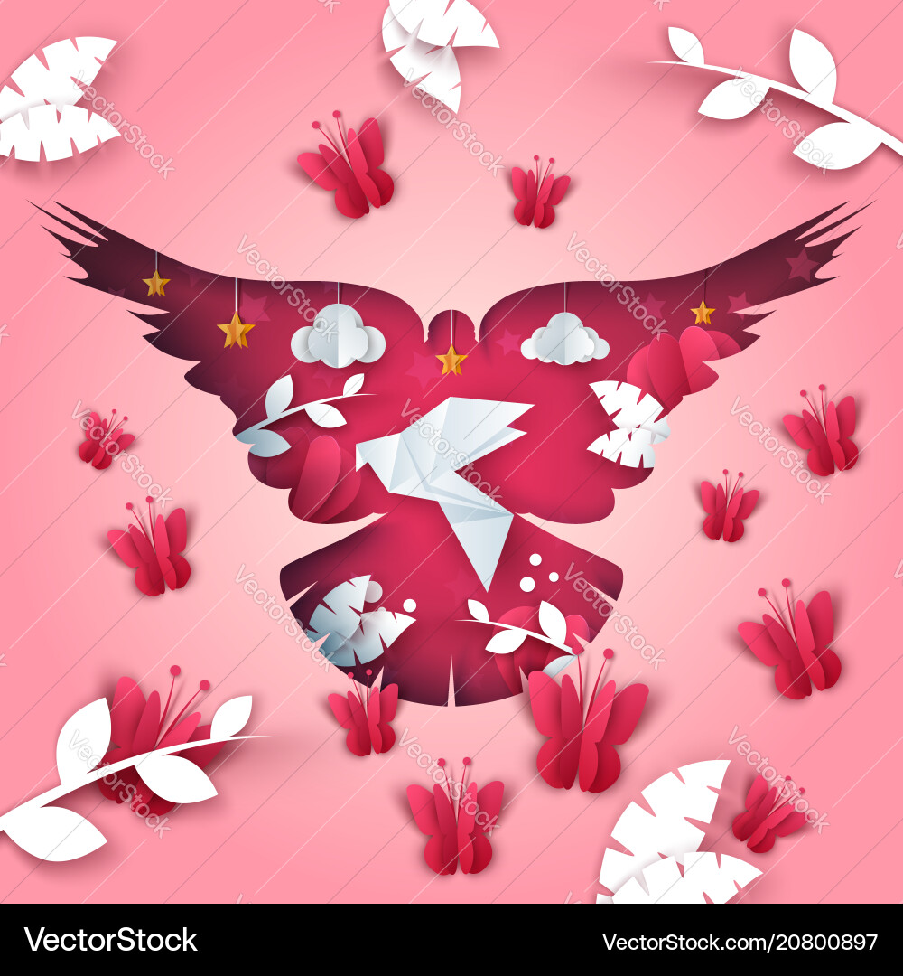 Paper dove butterfly branch leaf Royalty Free Vector Image