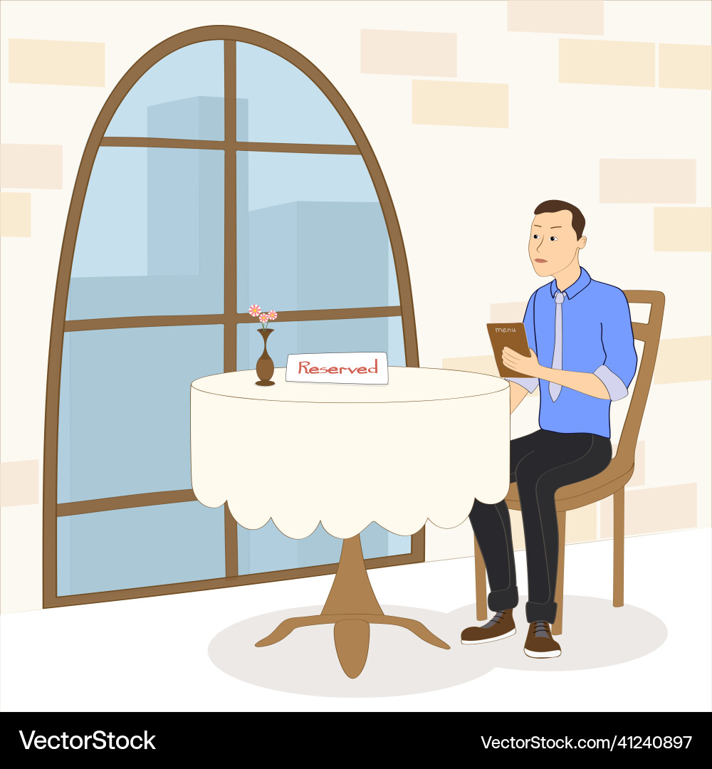 Pensive man sitting at a table in a restaurant Vector Image