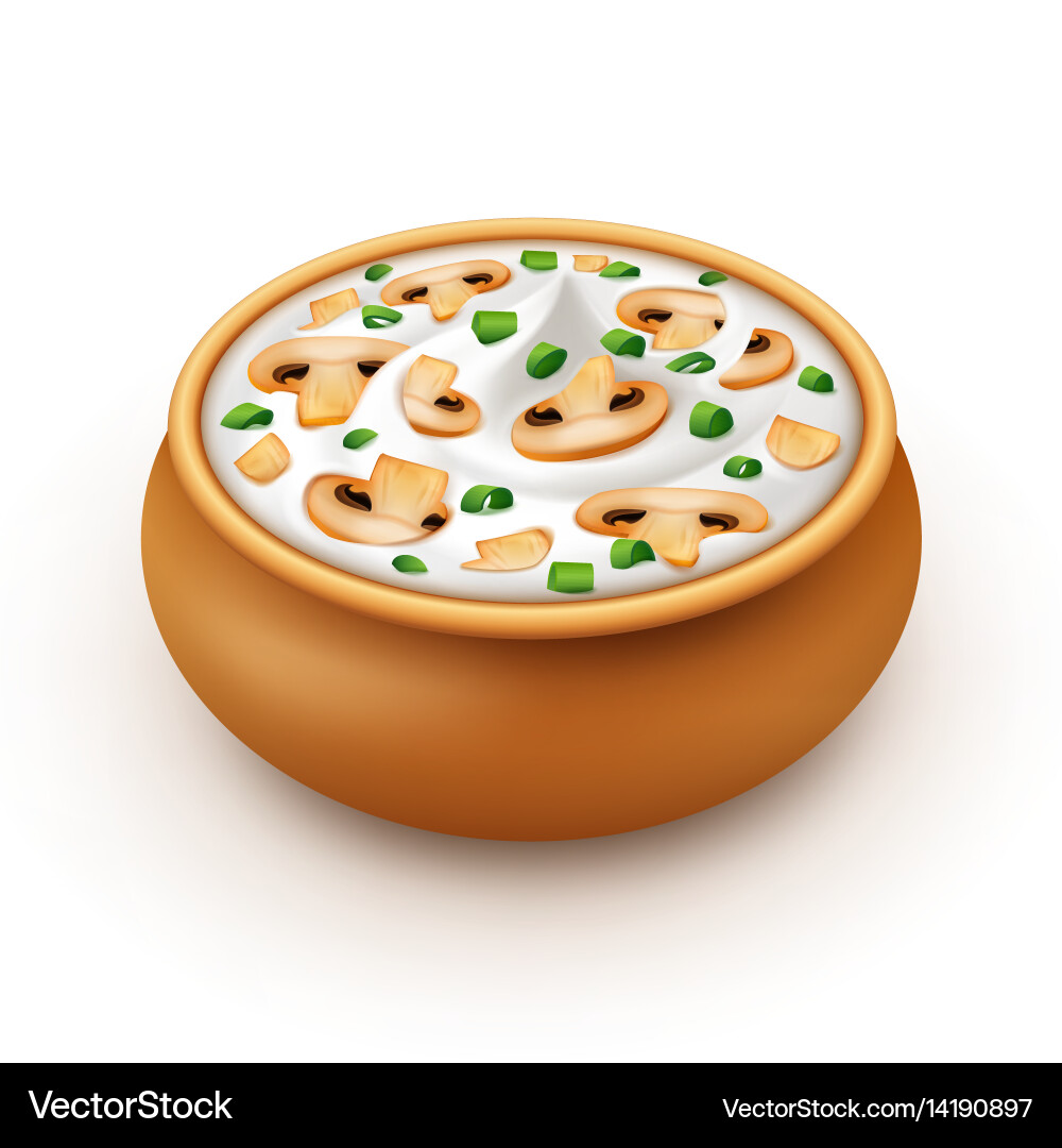 Pot cream sauce with green onion champignons Vector Image