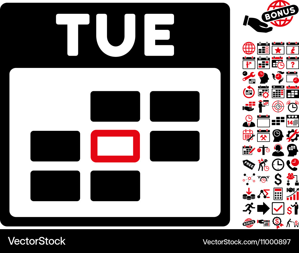 Tuesday Calendar Grid Flat Icon With Bonus Vector Image