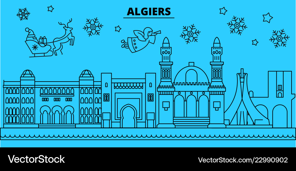Algeria winter holidays skyline merry Royalty Free Vector