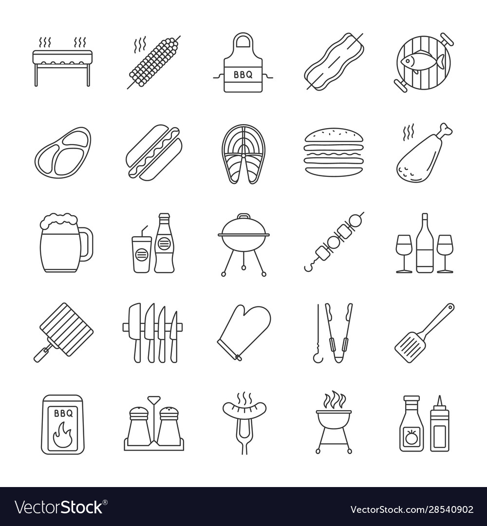 Barbecue linear icons set Royalty Free Vector Image