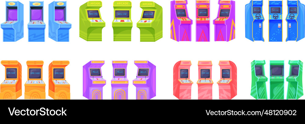 Game cabinet cartoon arcade machines in angles Vector Image