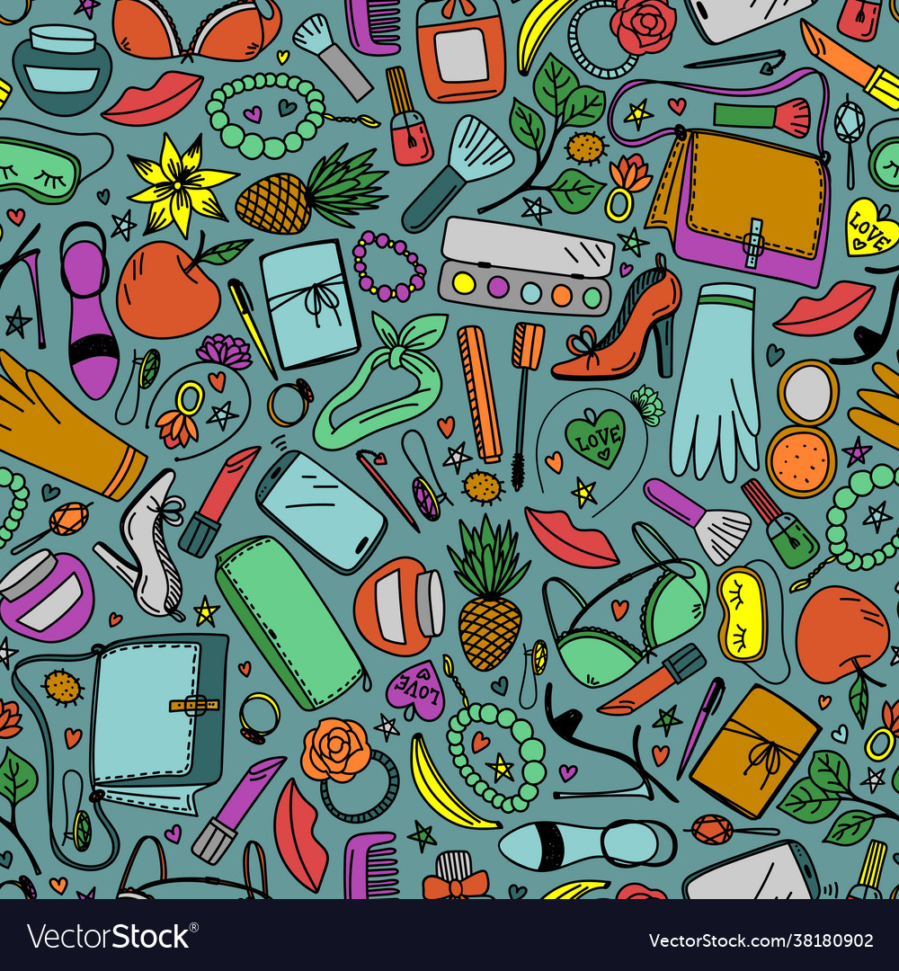 Green background with different colored objects Vector Image