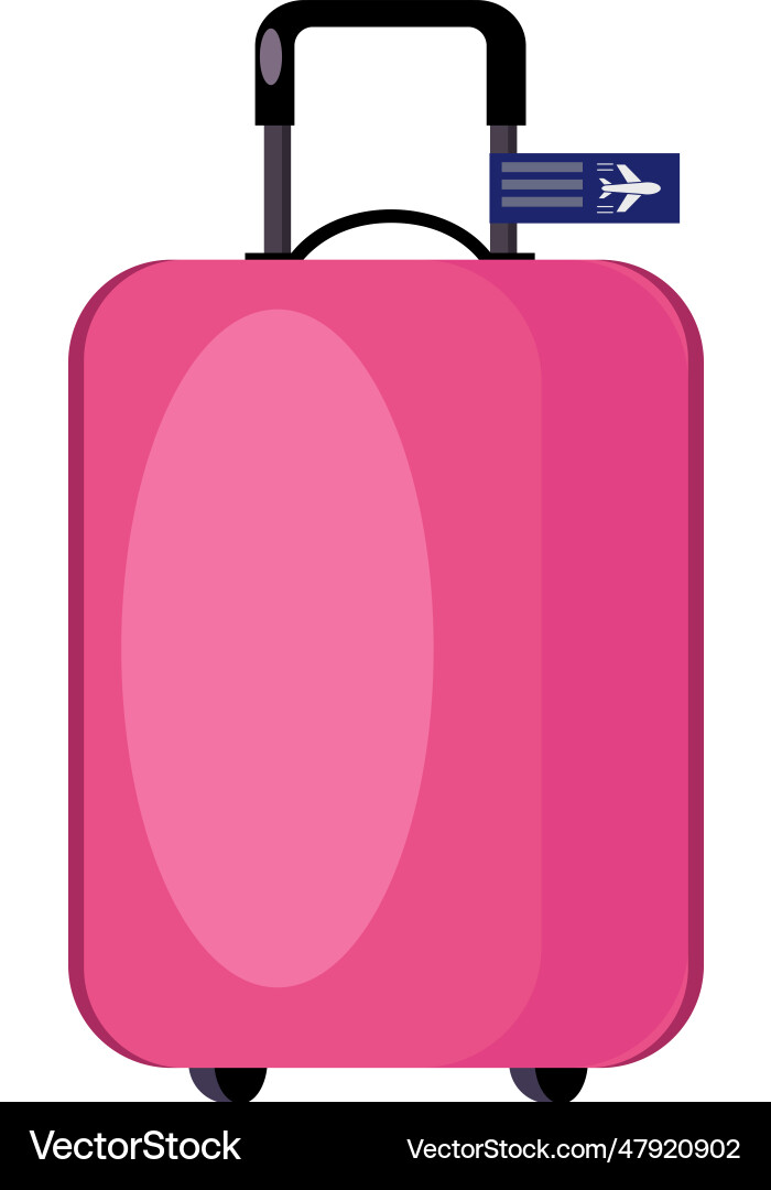 Pink plastic suitcase with sticker Royalty Free Vector Image