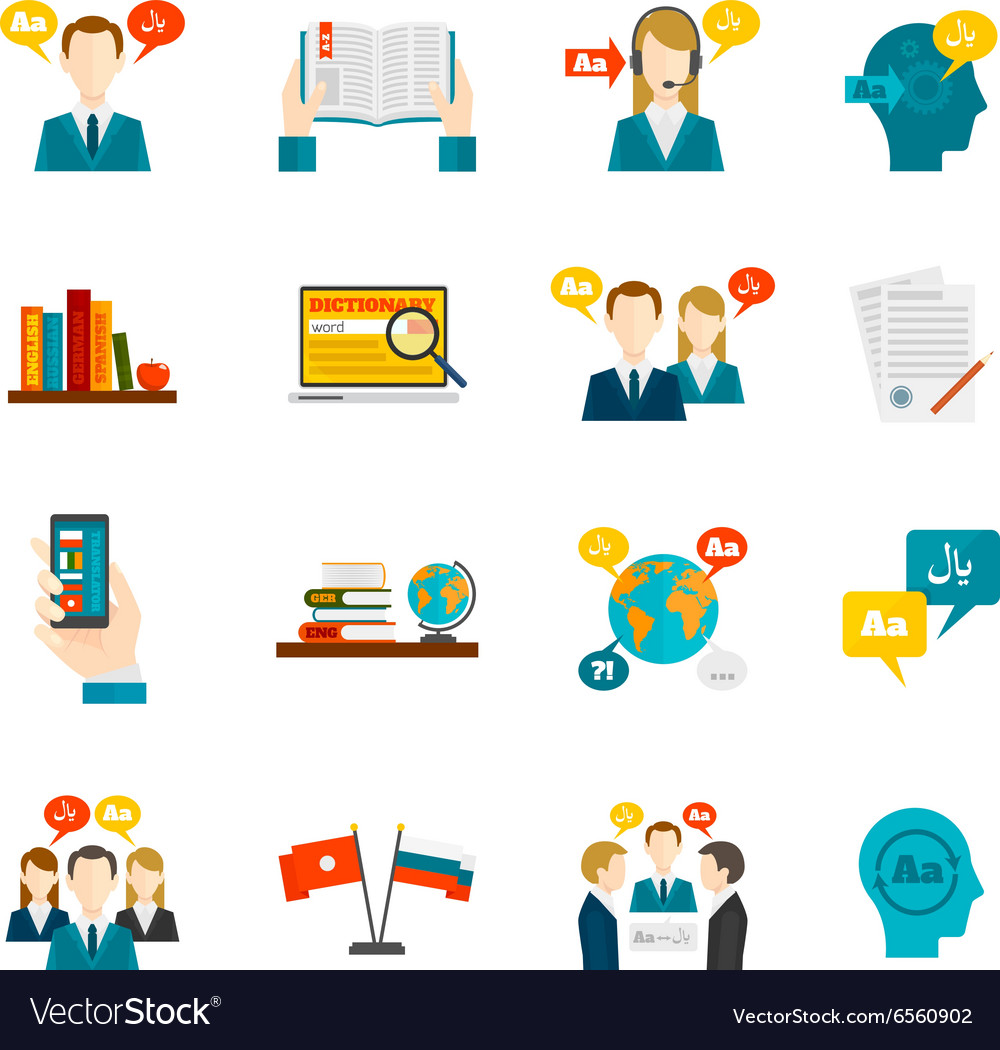 Translation And Dictionary Icons Set Royalty Free Vector