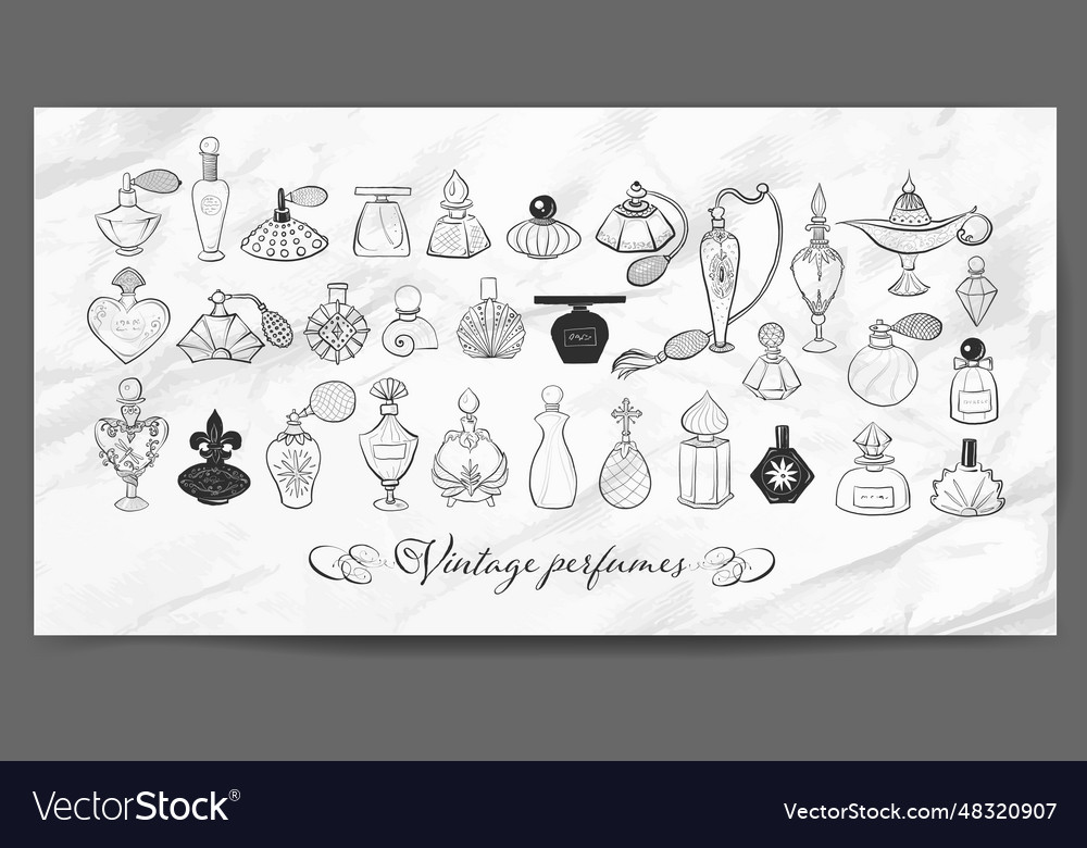 Collection of doodle vintage perfume bottles Vector Image