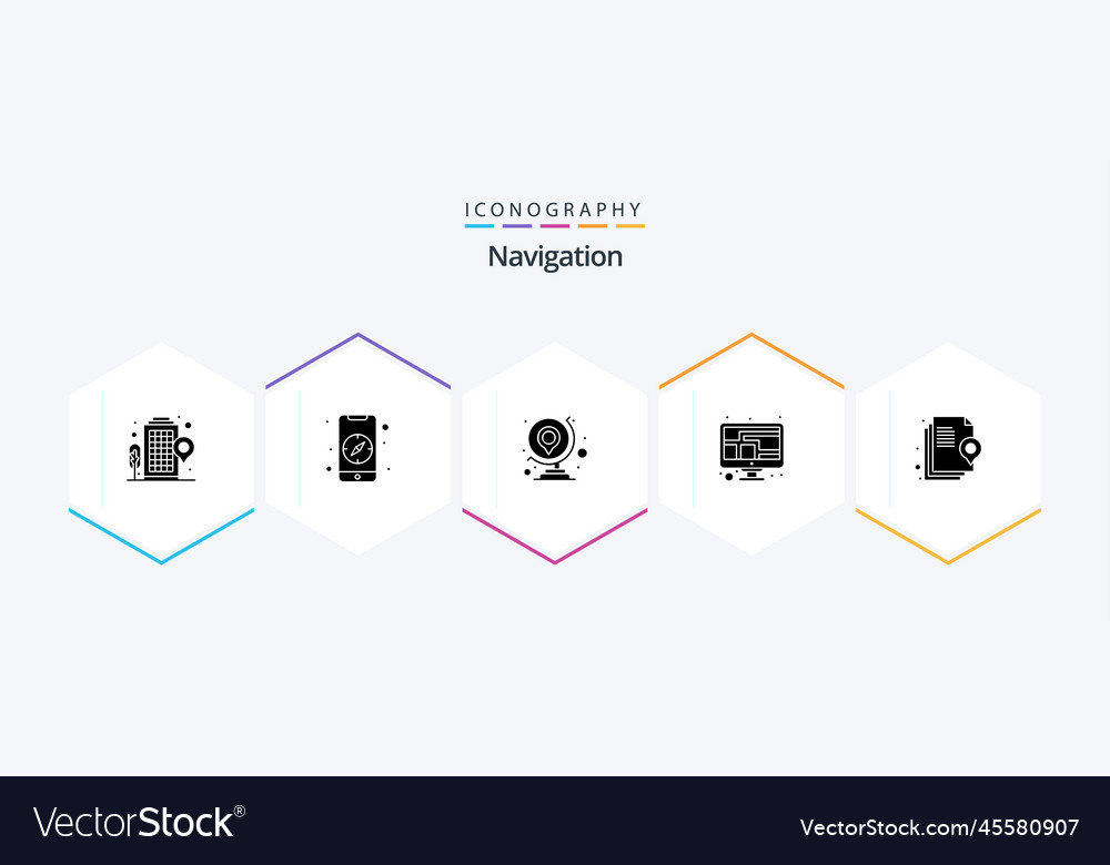 Navigation 25 glyph icon pack including document Vector Image