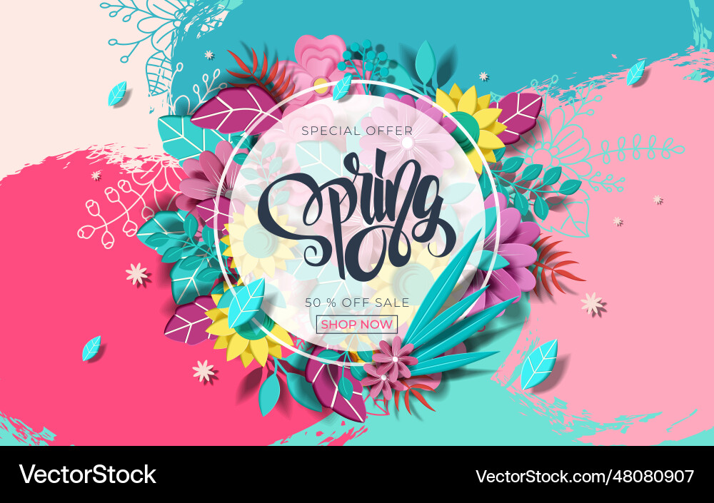 Spring sale background with beautiful colorful Vector Image