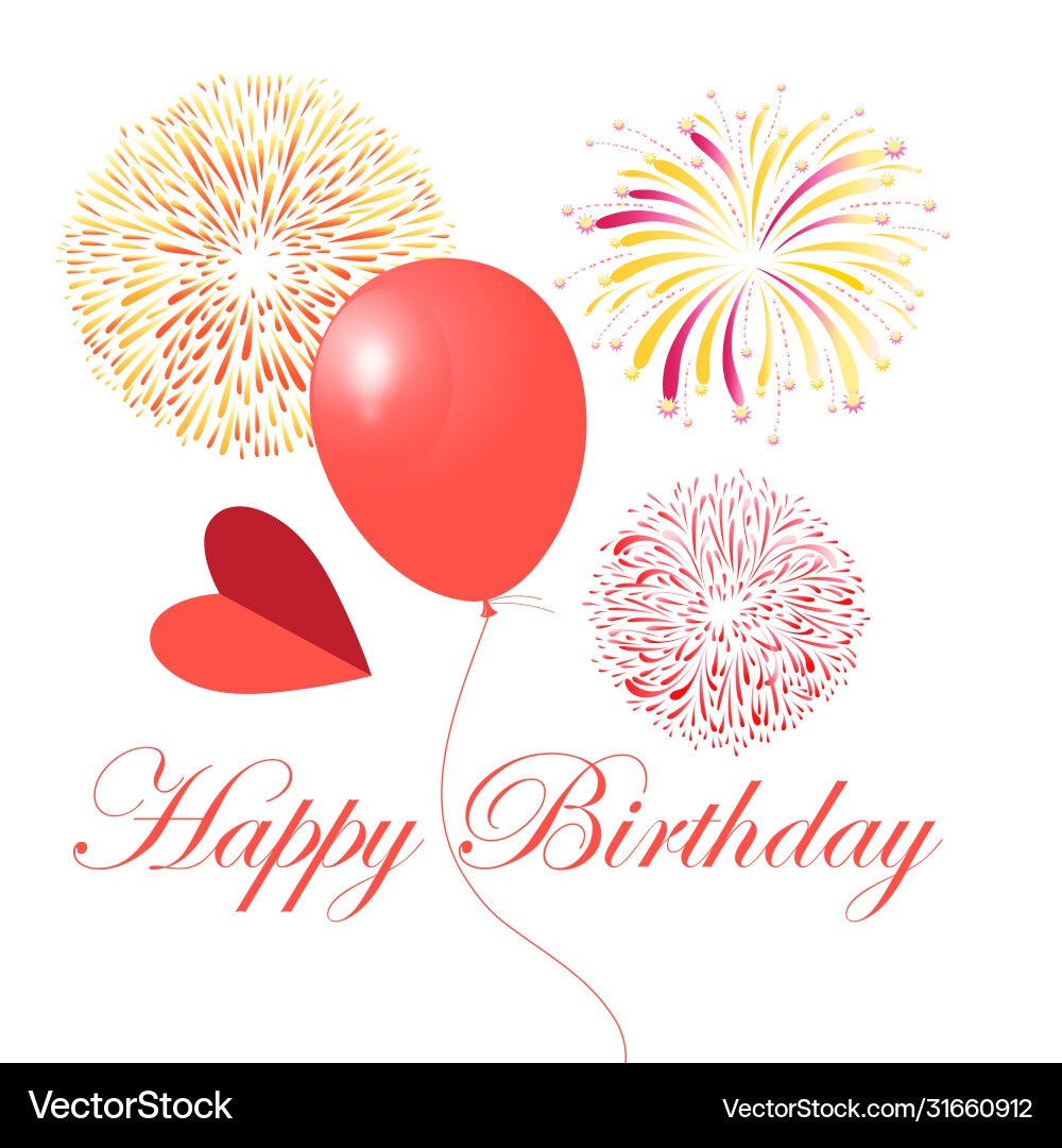 Bright greeting card with fireworks and ball Vector Image