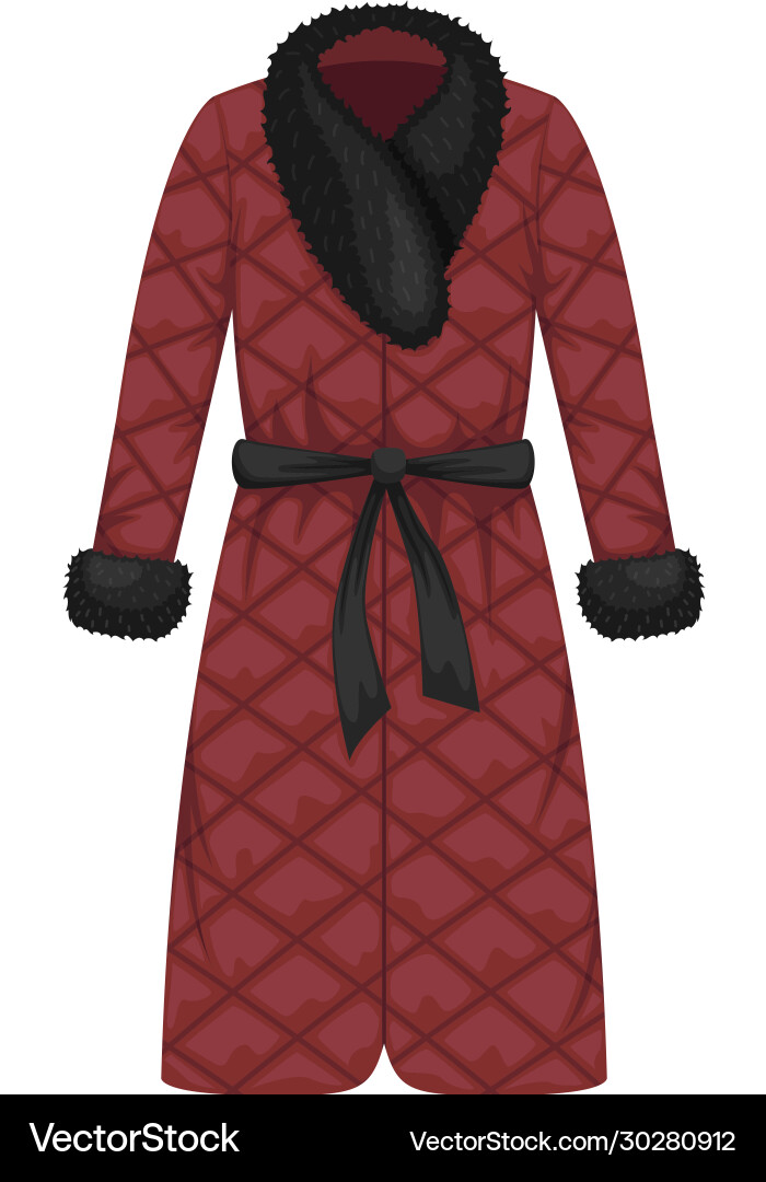 Flat quilted winter womens coat with fur collar Vector Image