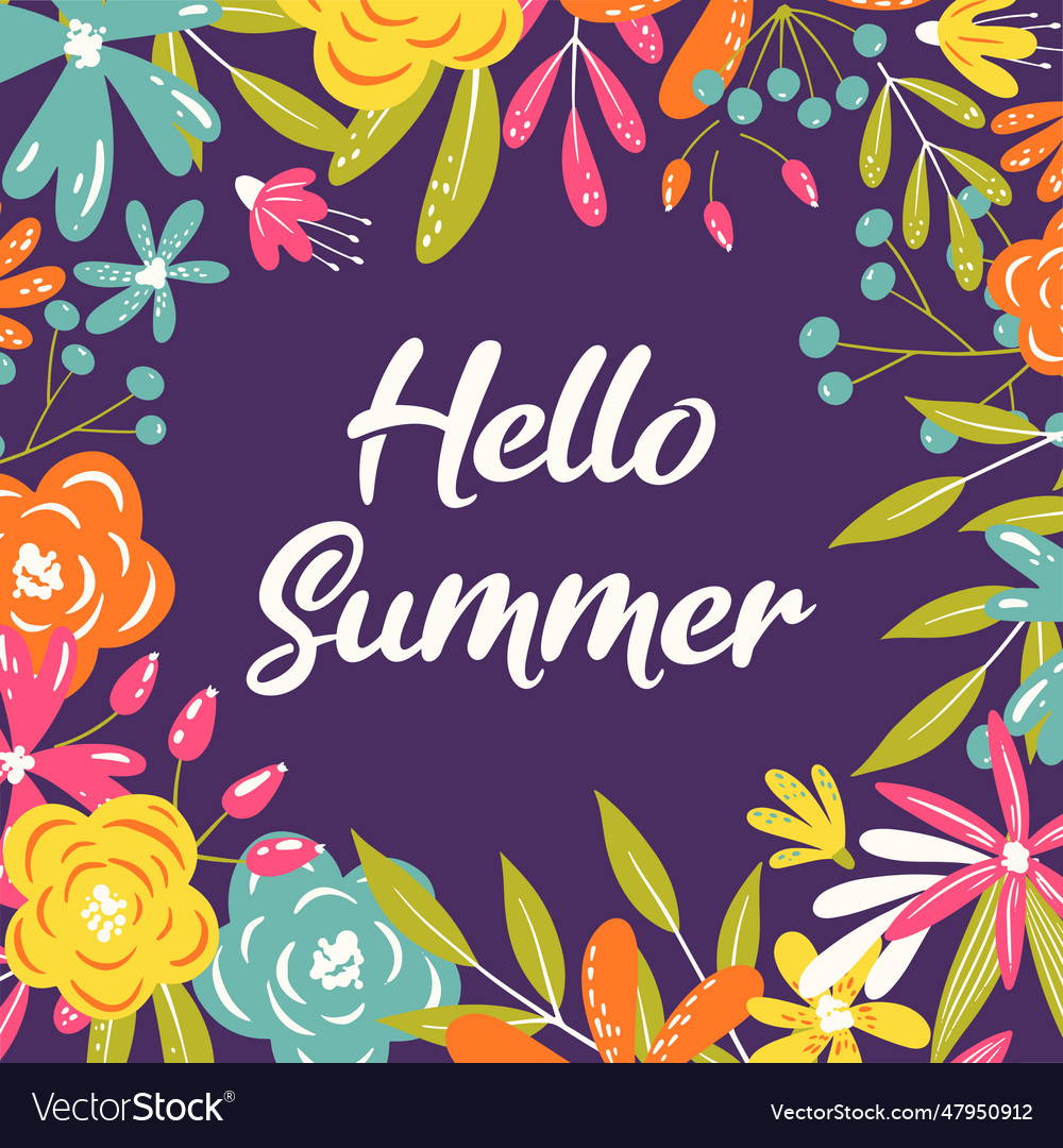 Hello summer greeting card frame Royalty Free Vector Image