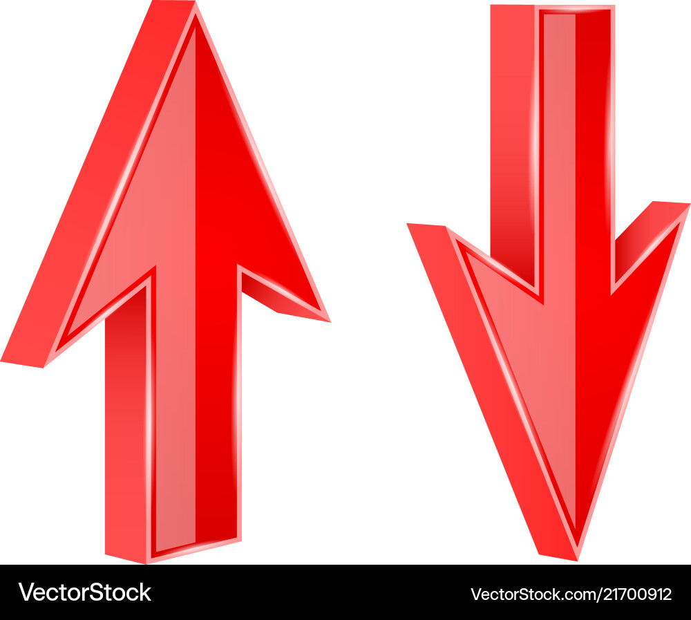Red up and down arrows 3d shiny signs Royalty Free Vector