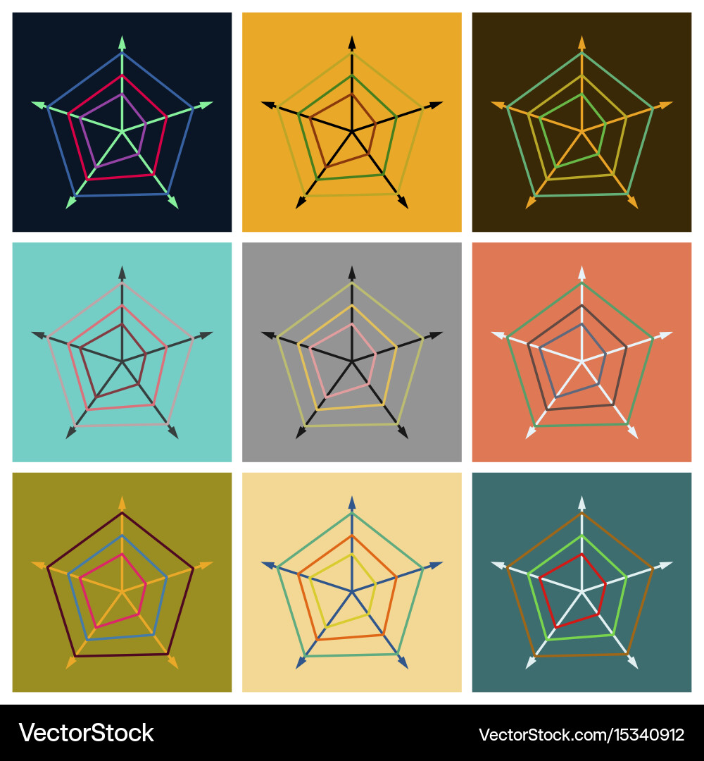 Set of flat icons on stylish background thin chart