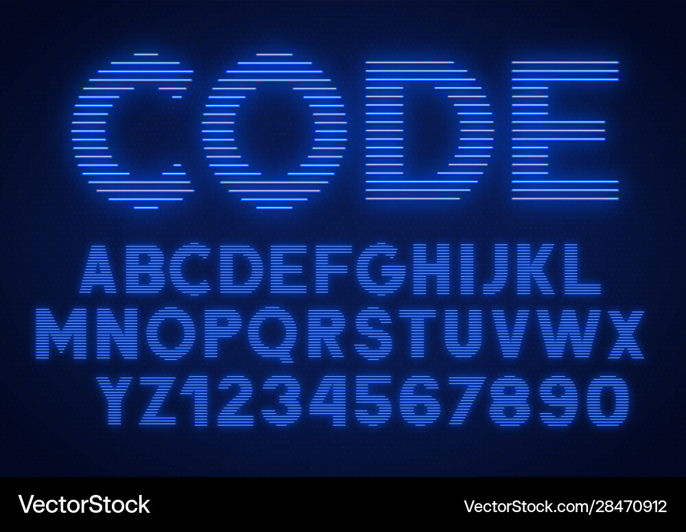 Striped glowing letters and numbers on dark Vector Image
