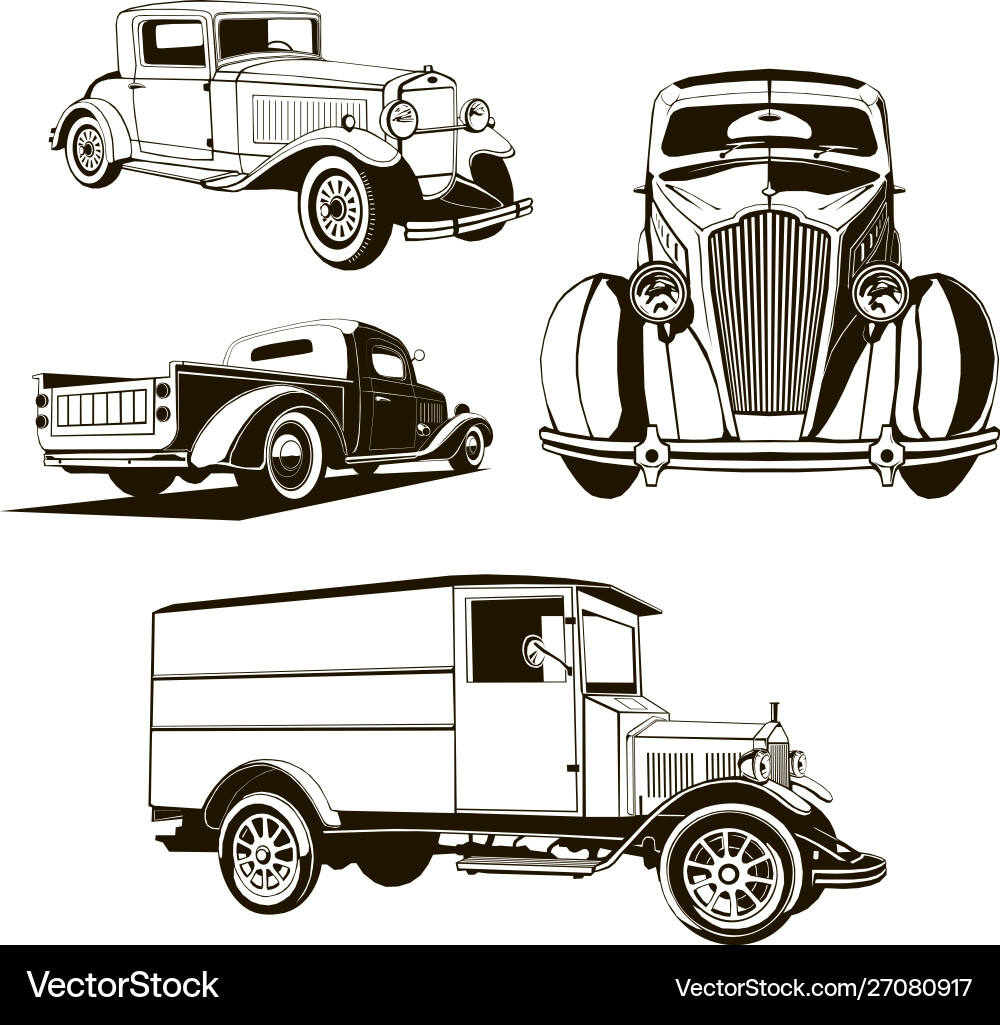 4 retro cars set isolated one Royalty Free Vector Image