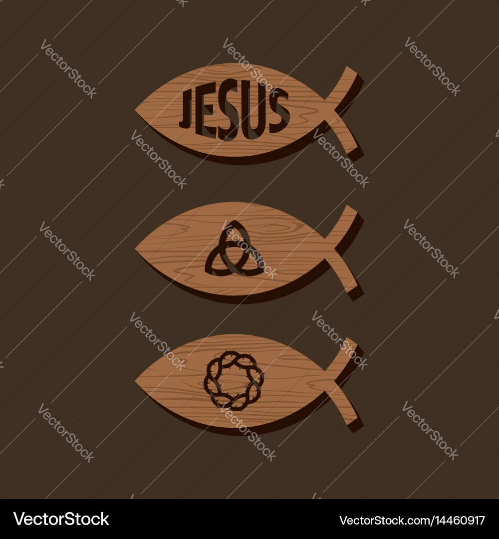 Big set of christian fish Royalty Free Vector Image