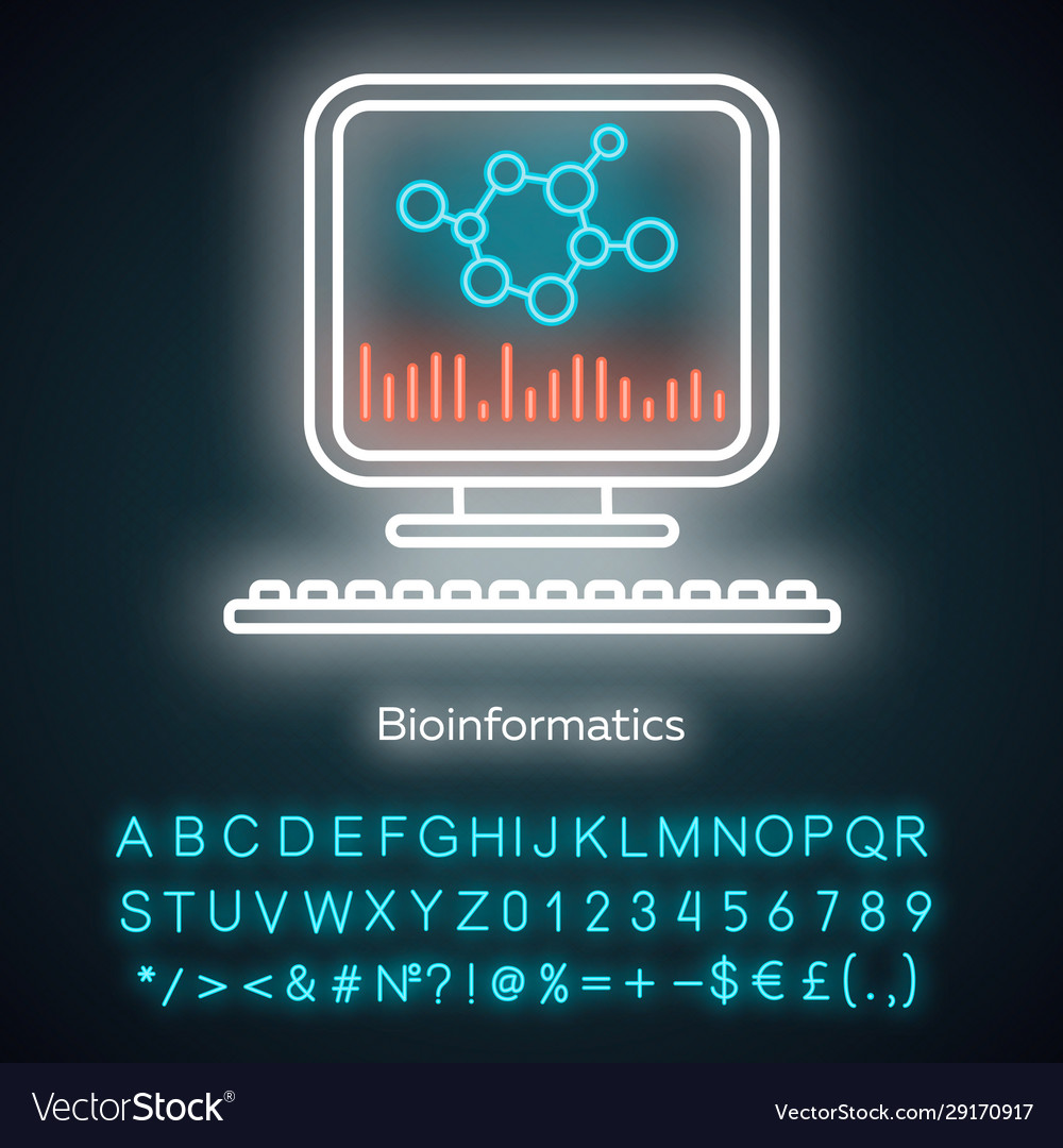 Bioinformatics neon light icon human genome Vector Image Bioinformatics neon light icon human genome Vector Image